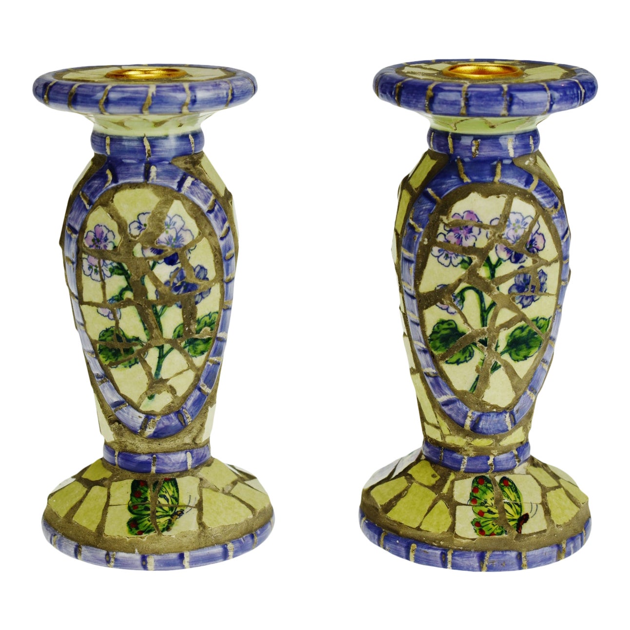 Vintage Mosaic Tile Candle Holders - a Pair | Chairish