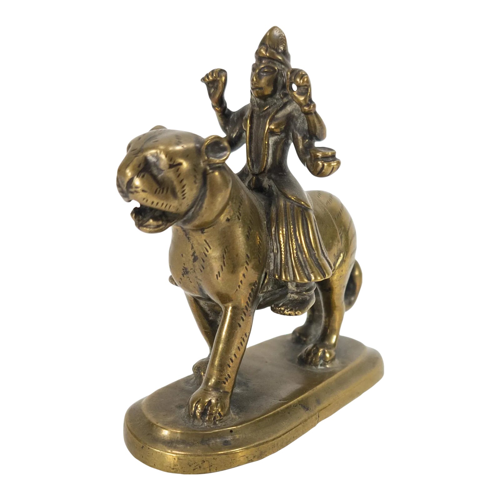 19th Century or Earlier Indian Bronze Deity Figure on Tiger | Chairish