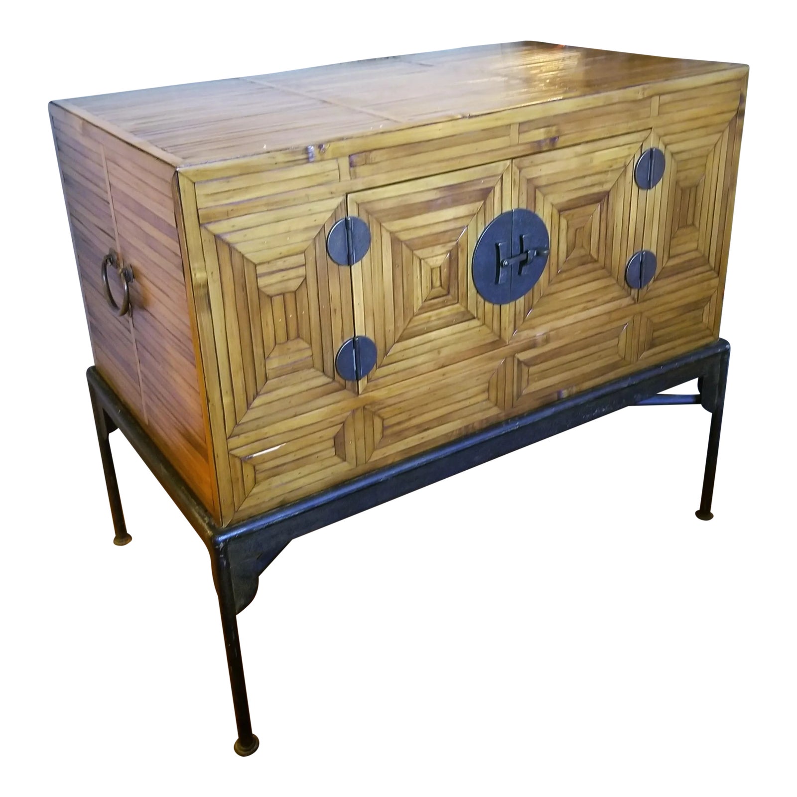 1980s Bamboo Covered Nightstand With Steel Base | Chairish