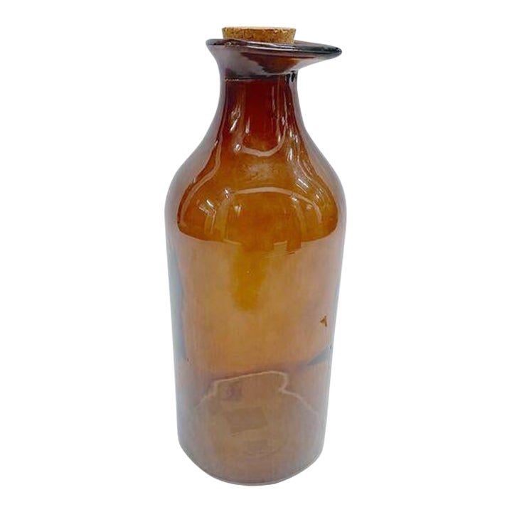 Antique Brown Glass Beaker Bottle With Cork | Chairish