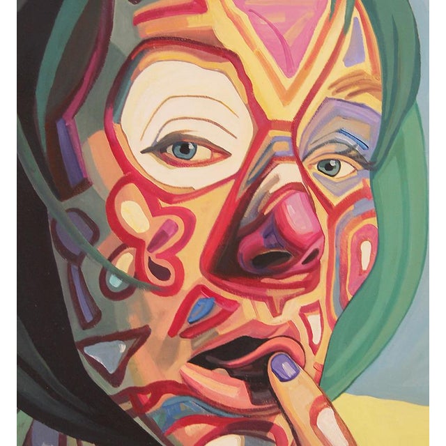 2020 "Self Portrait W/ Red Drawing 1" Teal & Red Abstract Contemporary ...