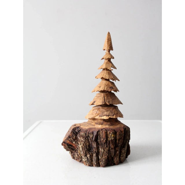 Vintage Carved Wood Tree Sculpture | Chairish