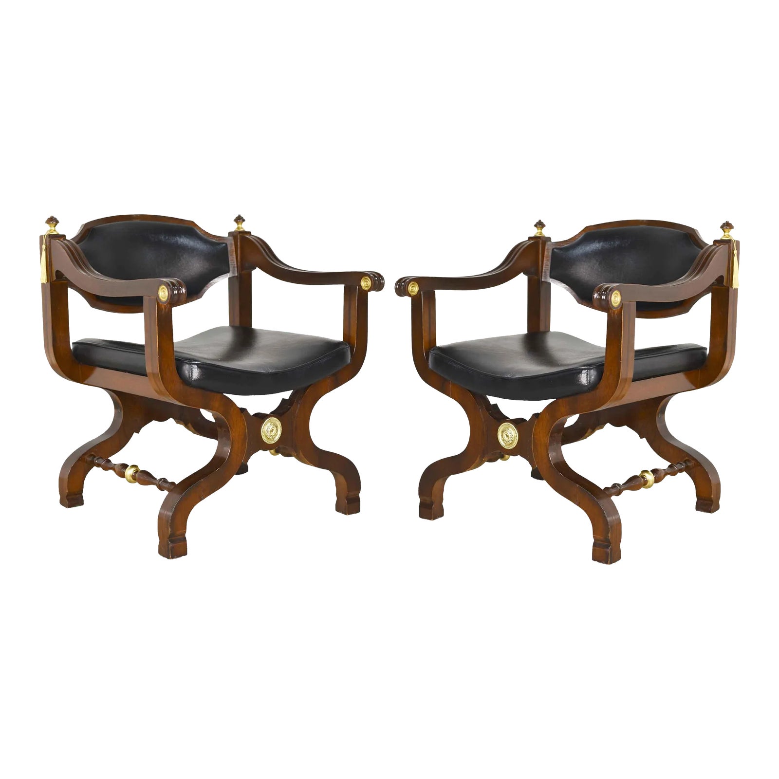 Mid Century Savonarola Style Upholstered Medallion Chair - a Pair ...