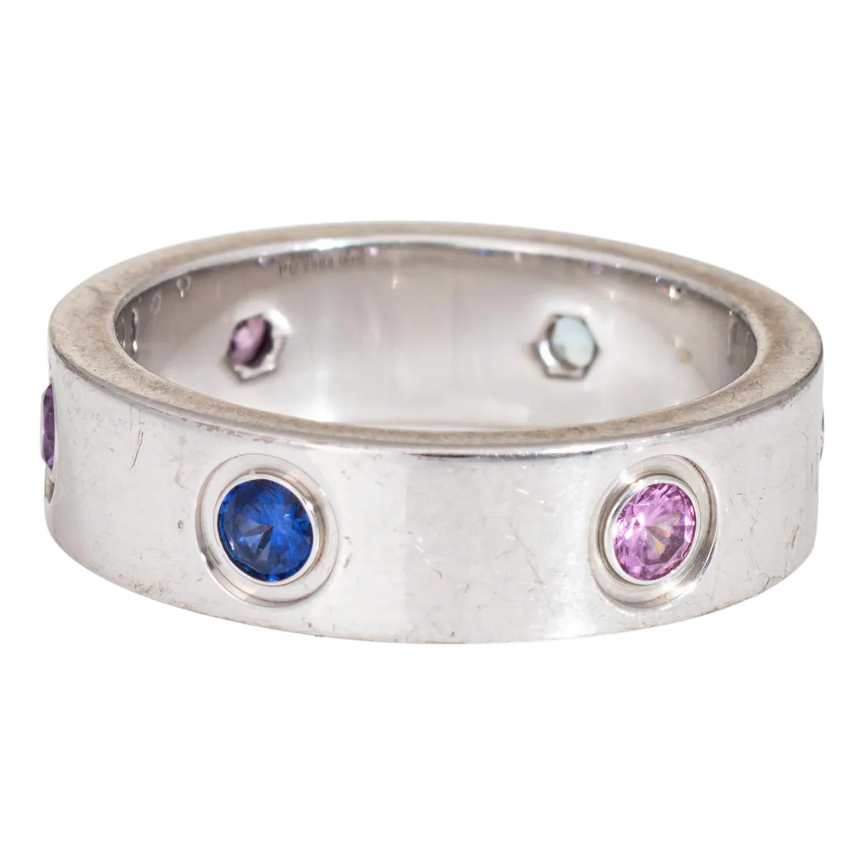 Cartier Gemstone Love Ring 53 18k White Gold Sapphire Spinel Aquamarine ...