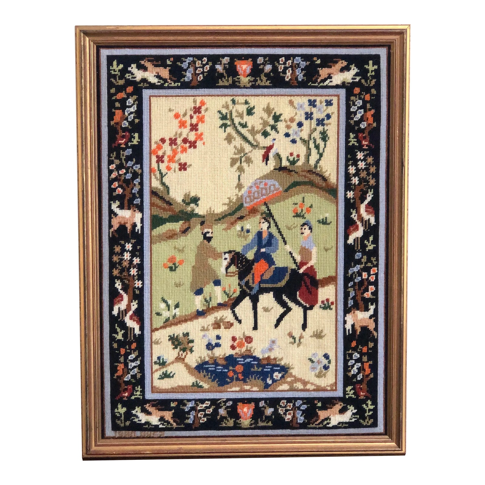 1980 Vintage Persian Tapestry Needlepoint —- Framed | Chairish