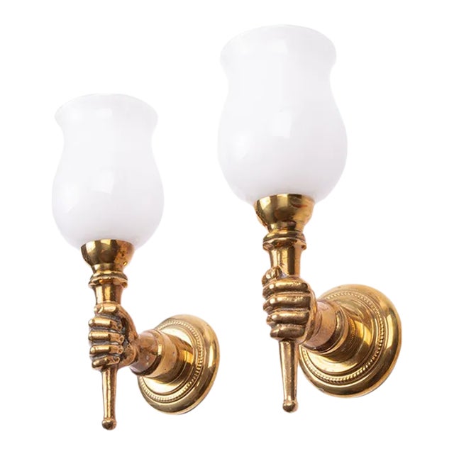 Pair of 1960s Maison Jansen Wall Sconces Hands Holding Torches | Chairish