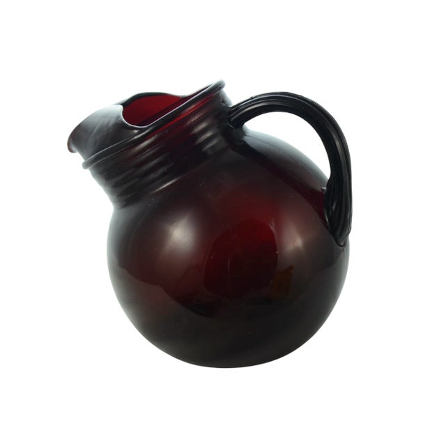 Ruby Red Tilted Ball Glass Pitcher With Ice Guard | Chairish
