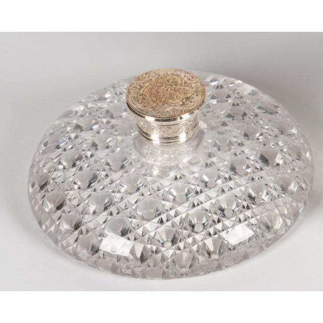 Huge Antique Cut Glass Capstan Inkwell W Silver on Copper Lid | Chairish