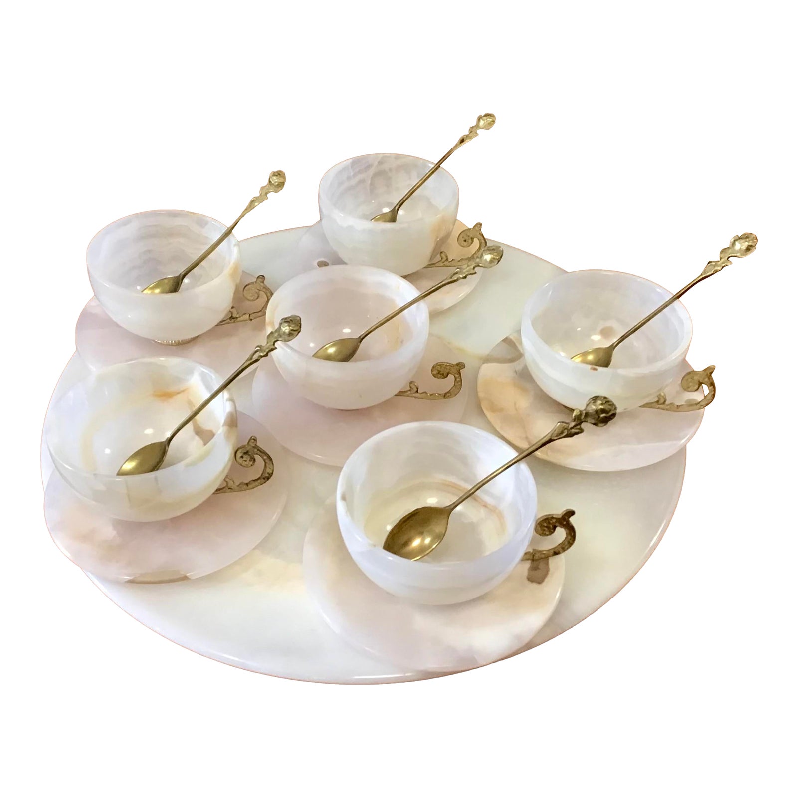 Circa 1930s Vintage White Agate Tea Cup, Saucer and Tray Set- 19 Pieces ...