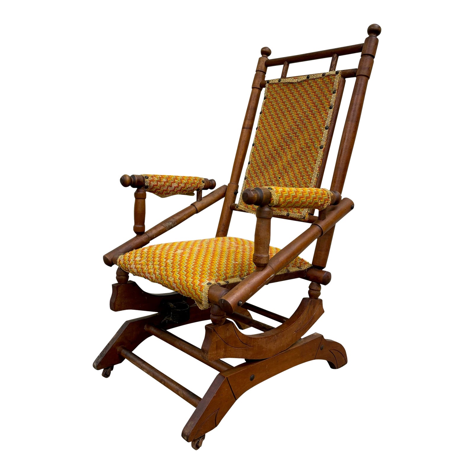 Antique Victorian Hunzinger Style Upholstered Spring Rocker | Chairish