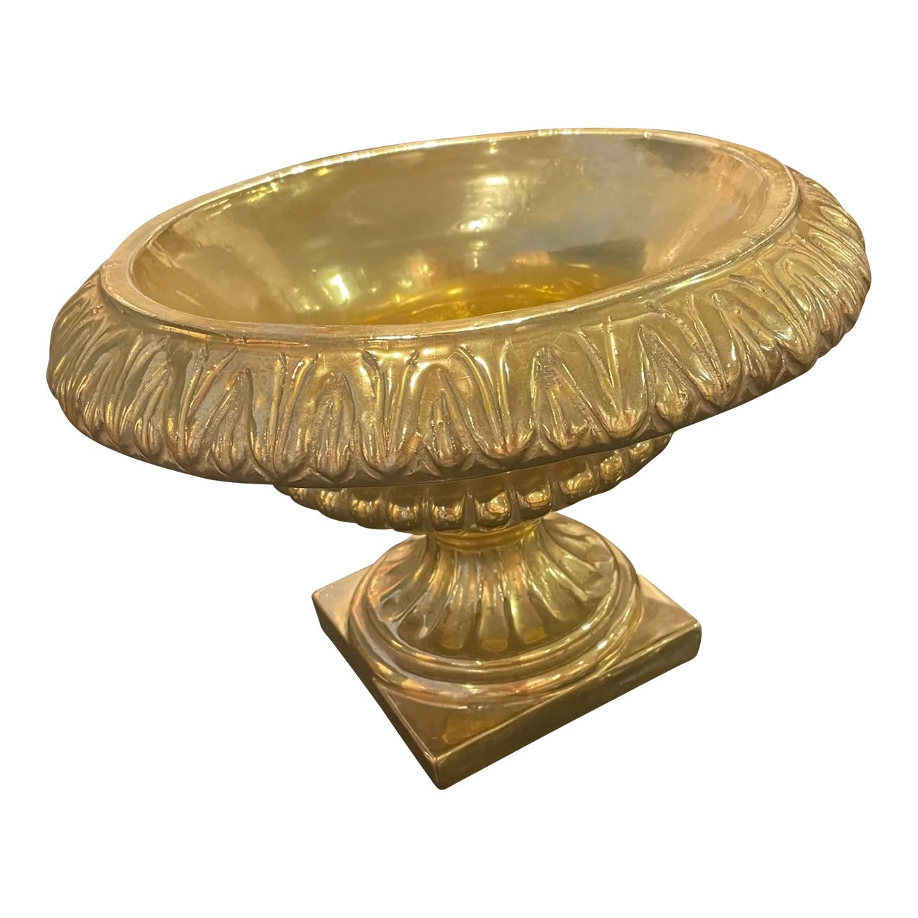 Handmade Italian Ceramic Gold Gilded Planter on Pedestal | Chairish
