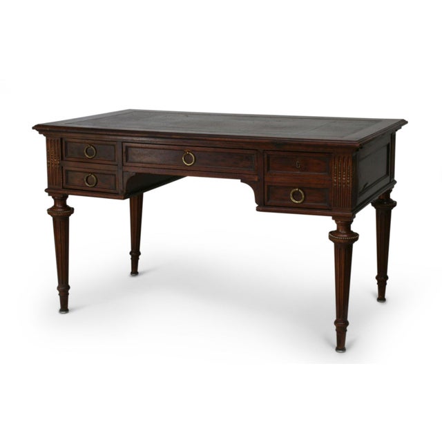 French Louis XVI Style Mahogany and Leather Top Desk | Chairish