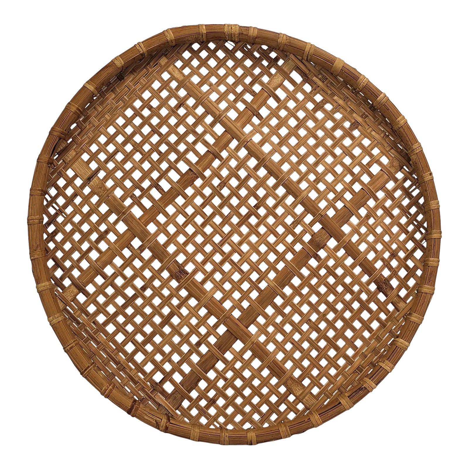 Asian Rattan Wicker Bamboo Round Basket | Chairish