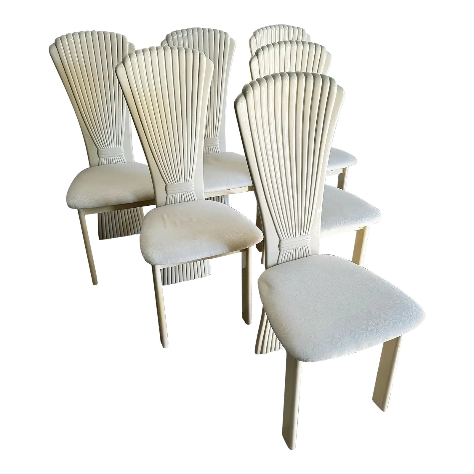 Postmodern Italian Cream Lacquered Scalloped Dining Chairs by Manoch - Set of 6 | Chairish