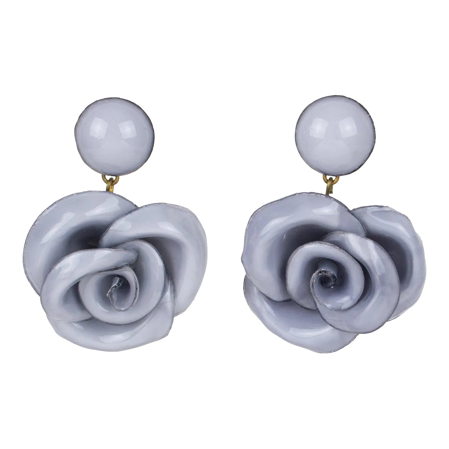 Cilea Paris Dangle Resin Pair of Pierced Earrings Gray Roses | Chairish