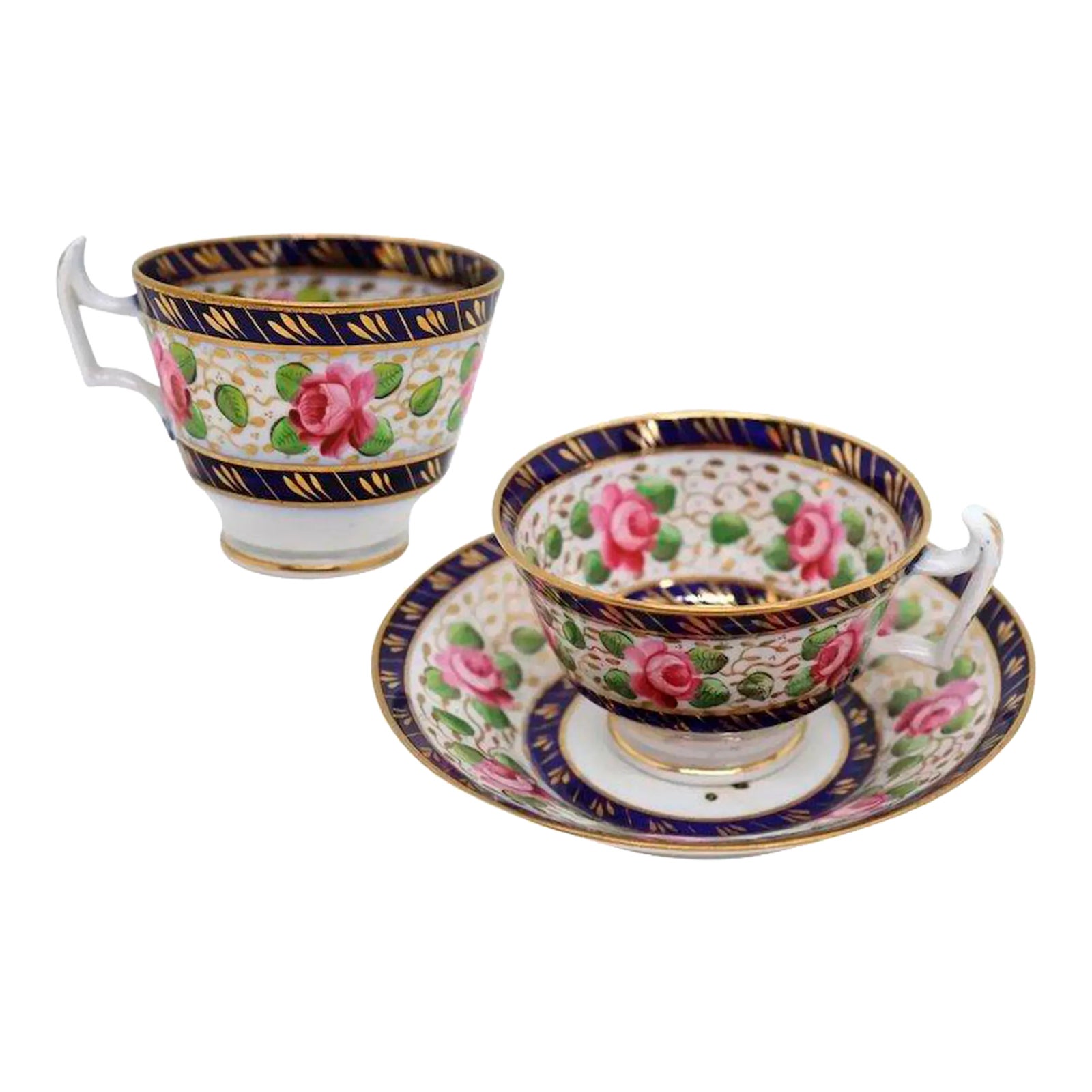 English New Hall Regency Porcelain Pattern 1865 Roses Cups and Saucer ...