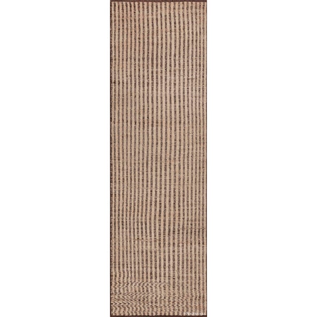 Neutral Cream Earthy Brown Striped Modern Hallway Runner Rug | Chairish