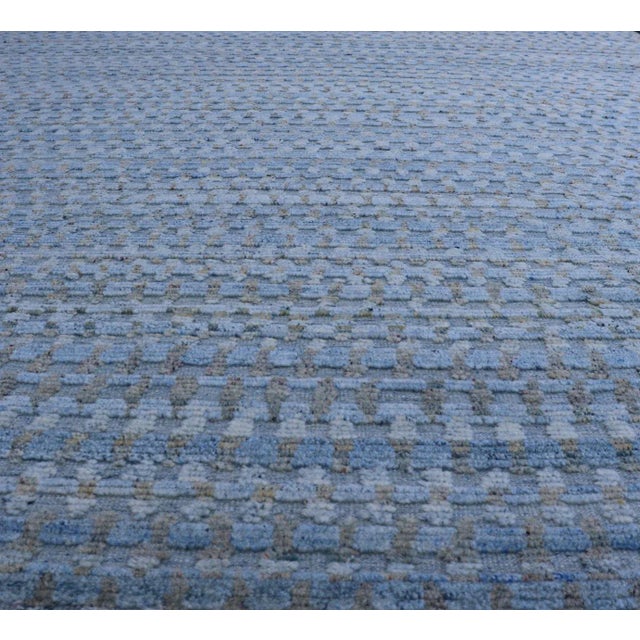 Modern Hi-Low Area Rug With Abstract Design in Light Blue and Green ...