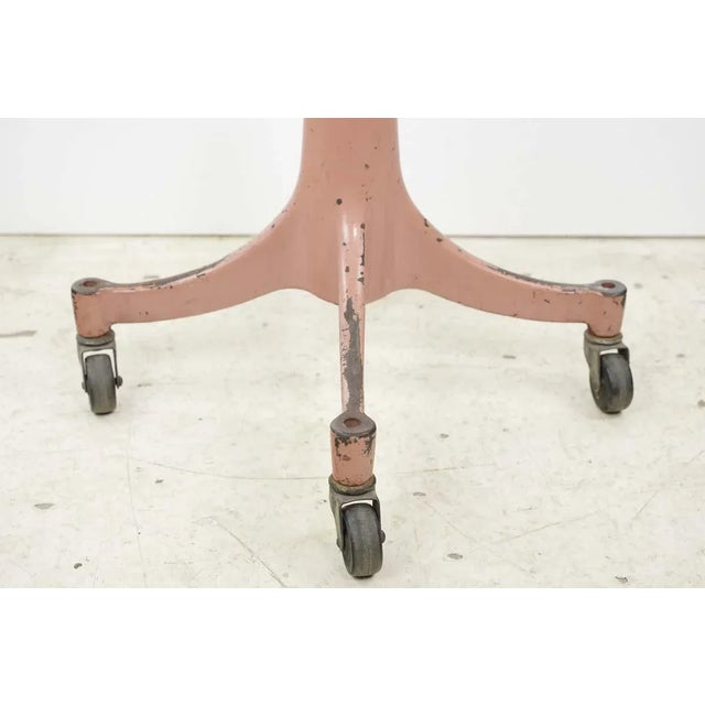 Mid 20th Century Vintage Pink Cast Iron Base Adjustable Black Leather ...