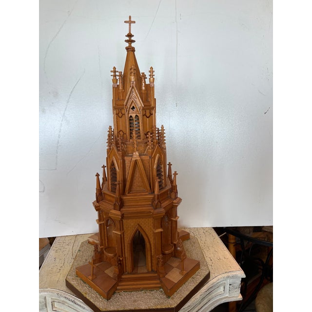 19th Century French Gothic Revival Hand Carved Cathedral Model | Chairish