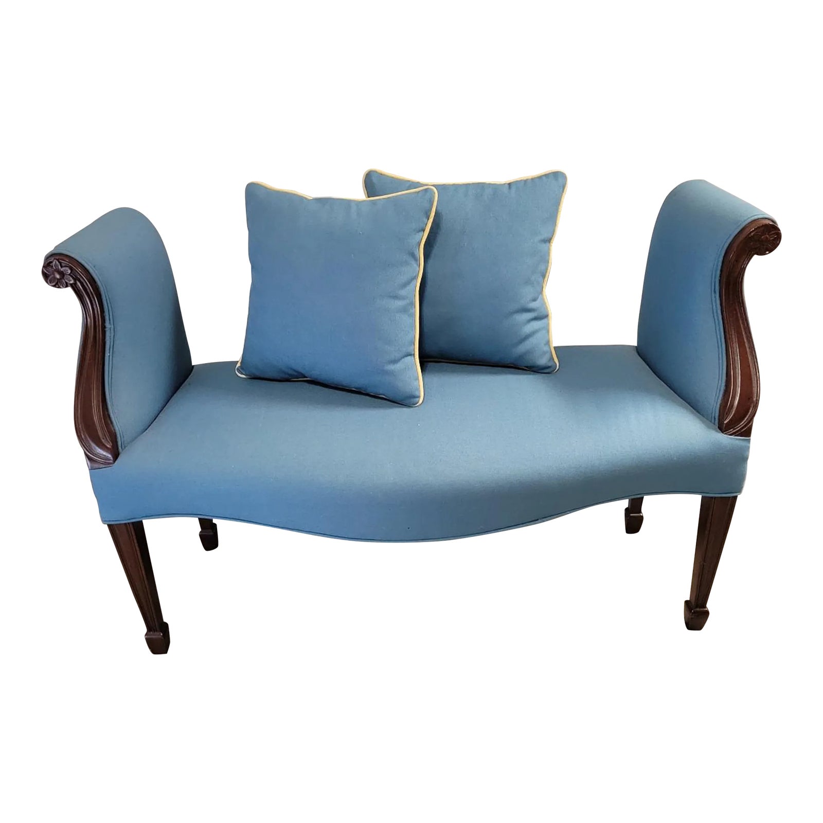 20th C Federal Style Mahogany Upholstered Rolled Arm Bench | Chairish