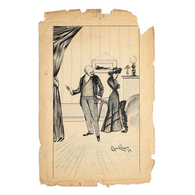 Sadness - Original China Ink and Pastel Drawing - 1901 Mid 20th Century ...