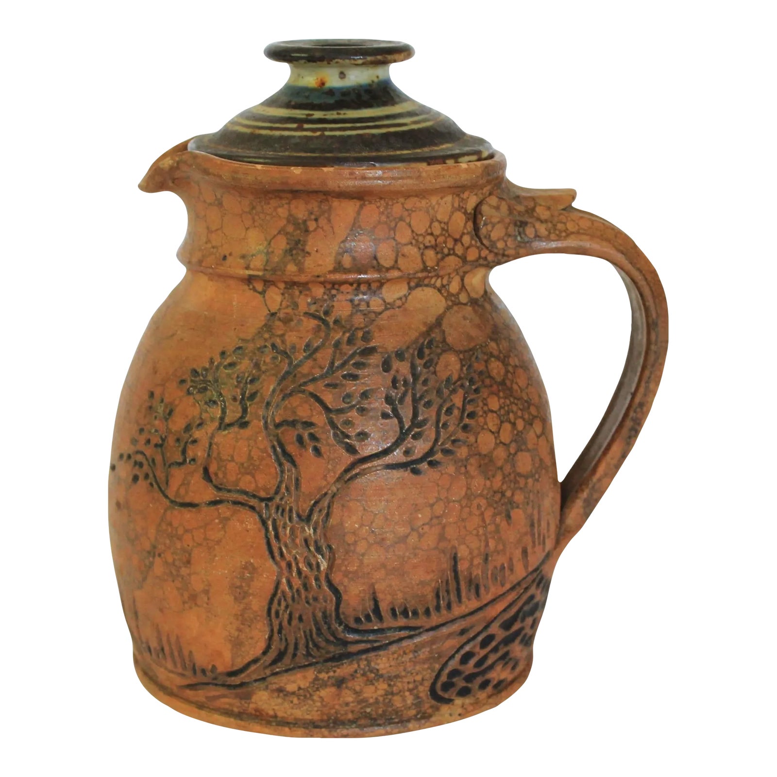 Lidded Studio Pottery Pitcher | Chairish