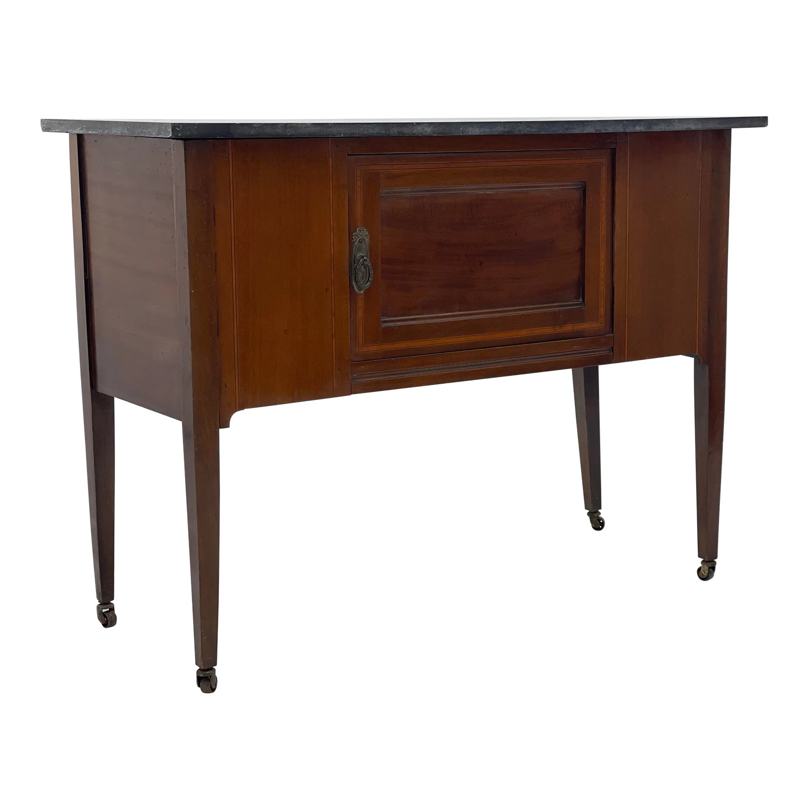 1930s English Mahogany Marble-Top Console Table on Casters | Chairish