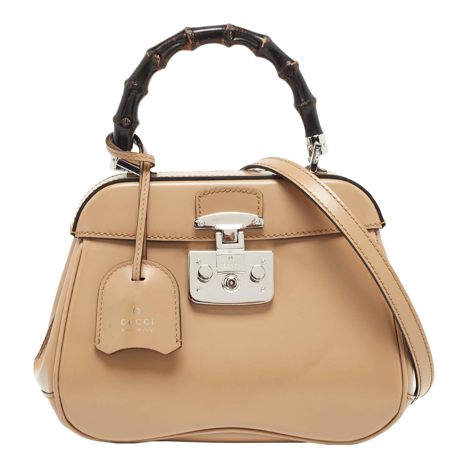 Gucci Beige Glossy Leather Mini Lady Lock Bamboo Top Handle Bag | Chairish