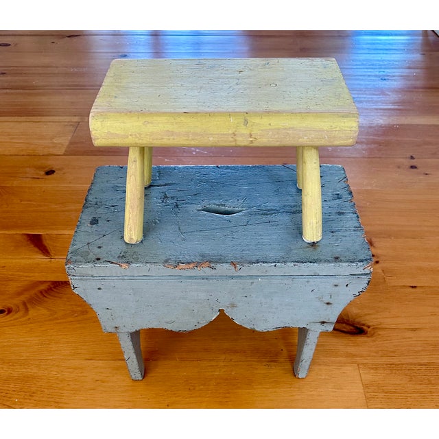 Antique Primitive Apron Front Painted Wood Fireplace Stool | Chairish