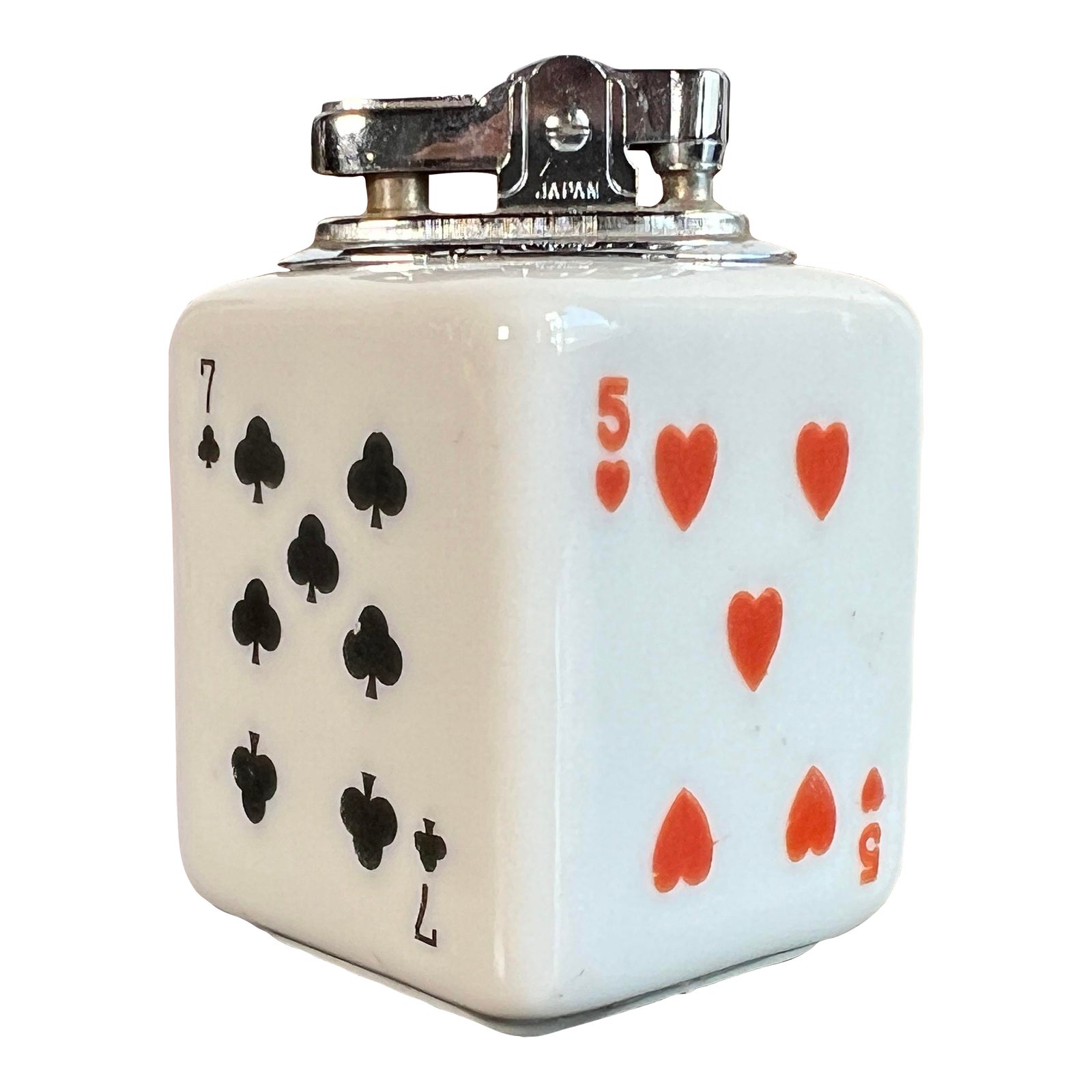 Vintage Mid Century Playing Cards Ceramic Table Lighter | Chairish