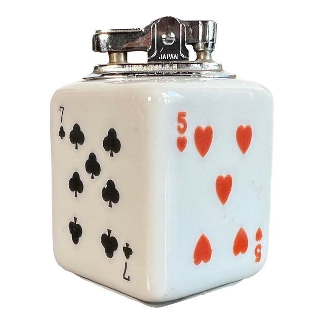 Vintage Mid Century Playing Cards Ceramic Table Lighter | Chairish