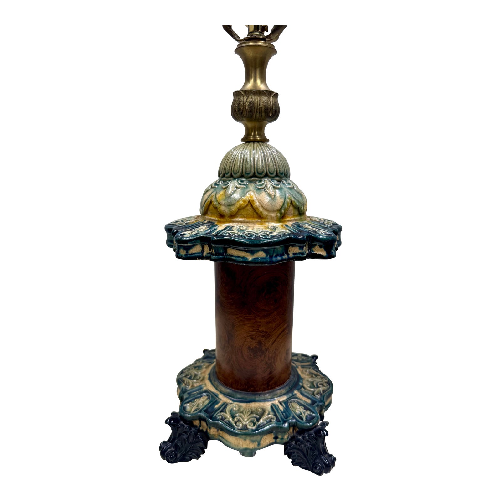 Late 20th Century Designer John Richards Majolica Pottery Metal Brass ...