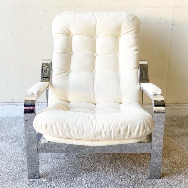 1970s Mid Century Modern Chrome Reclining Lounge Chair With Ottoman by ...