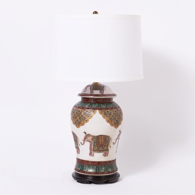 Pair of British Colonial Style Table Lamps With Elephants | Chairish