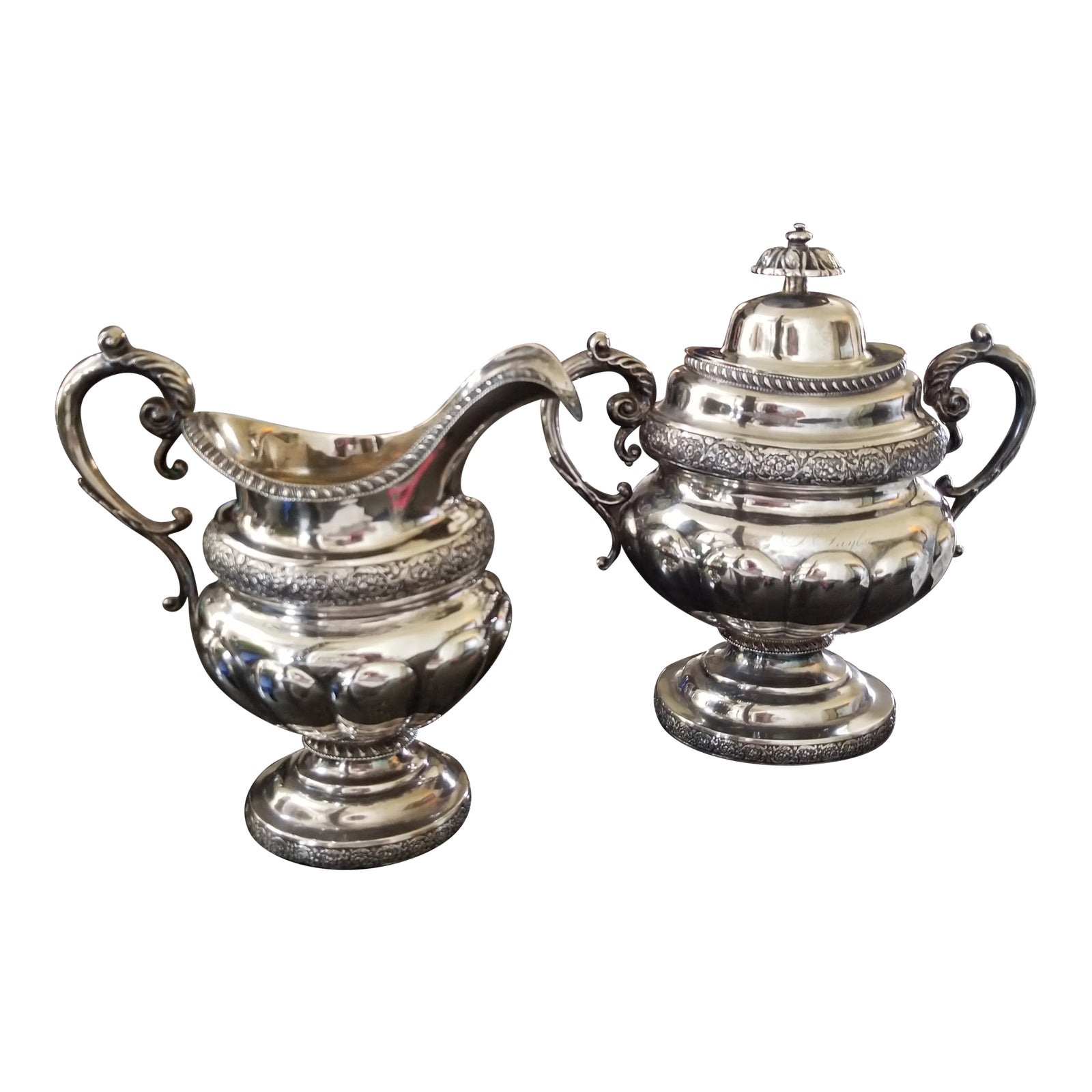 Antique American Coin Silver Milk Pitcher and Sugar Pot | Chairish