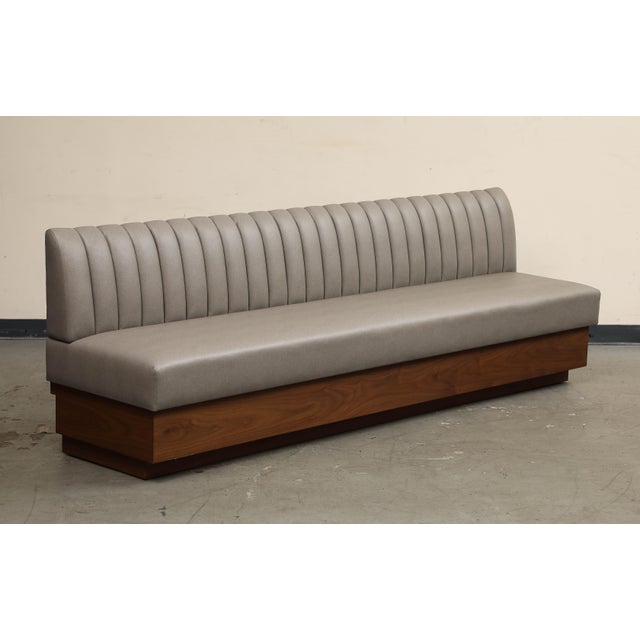 Leather Barrel Tufted Banquette on Walnut Base by Room | Chairish