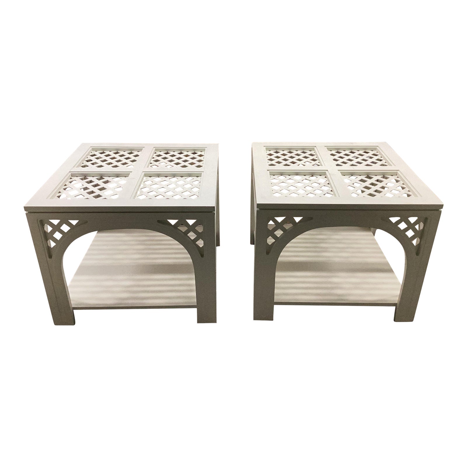Mid 20th Century Pair of Lattice Love Side Tables | Chairish