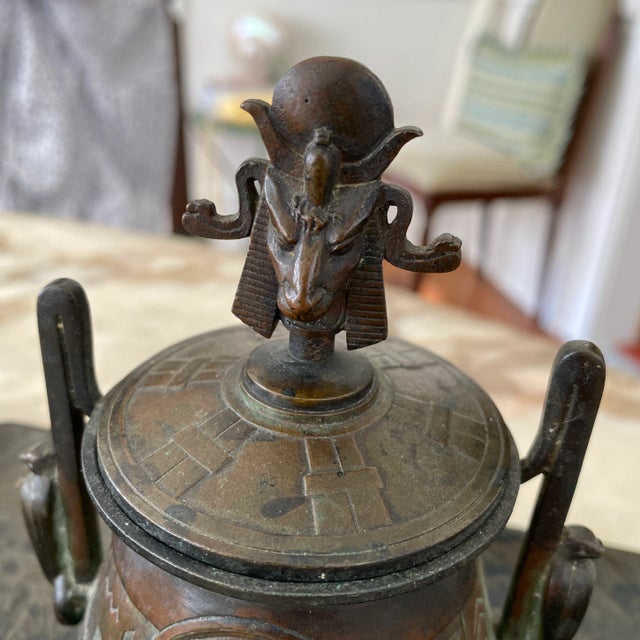 19th Century Antique Egyptian Revival Bronze Inkwell | Chairish