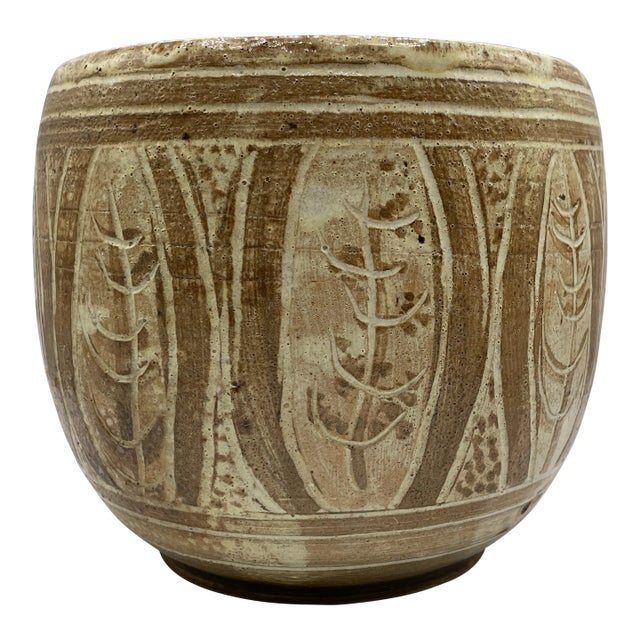 1950s Mid Century Studio Pottery Bowl Leaf Design Signed Mw | Chairish