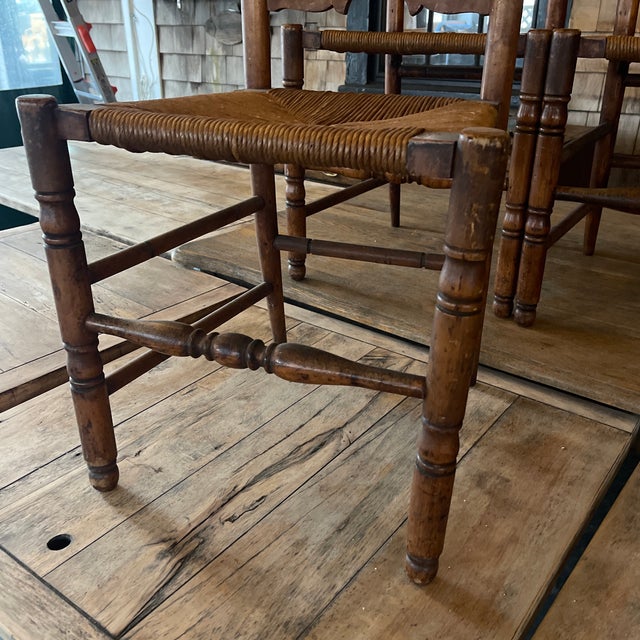 Mid 20th Century Set of Four Rush Seat Ladder Back Wood Chairs | Chairish