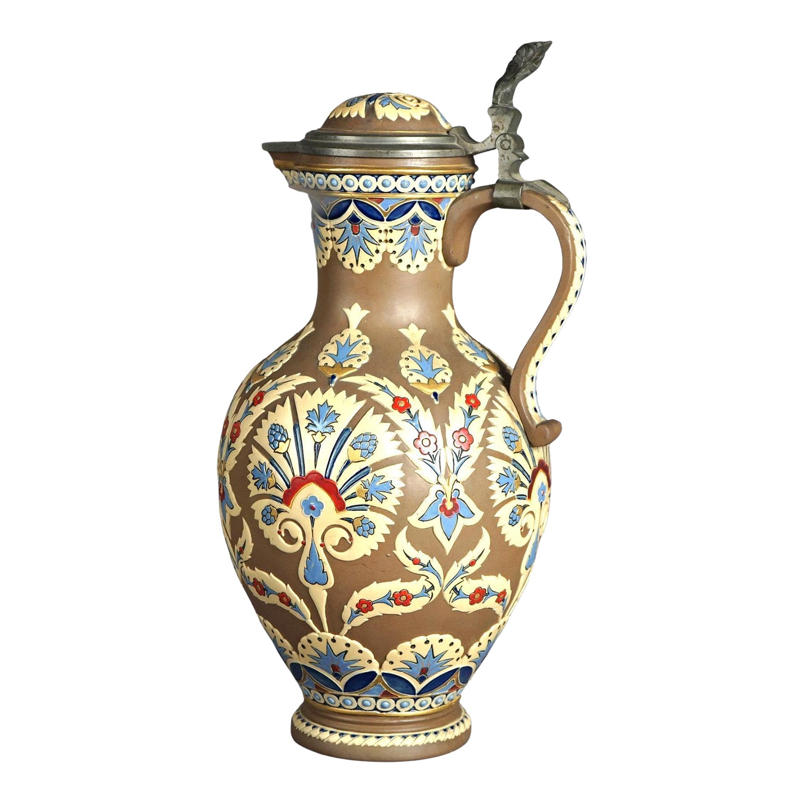 Antique Villeroy & Bach Aesthetic Pottery Pitcher with Stylized Flowers ...