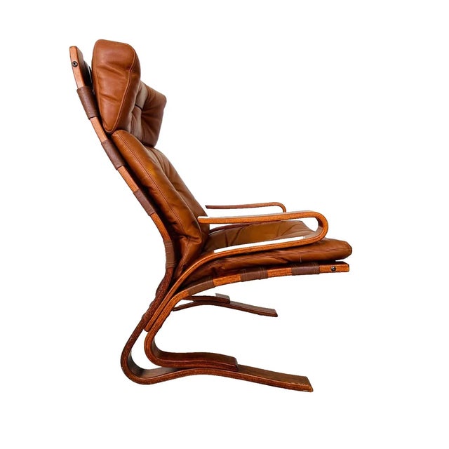 Vintage Scandinavian Cognac Lounge Chair and Foot Stool by Oddvin ...