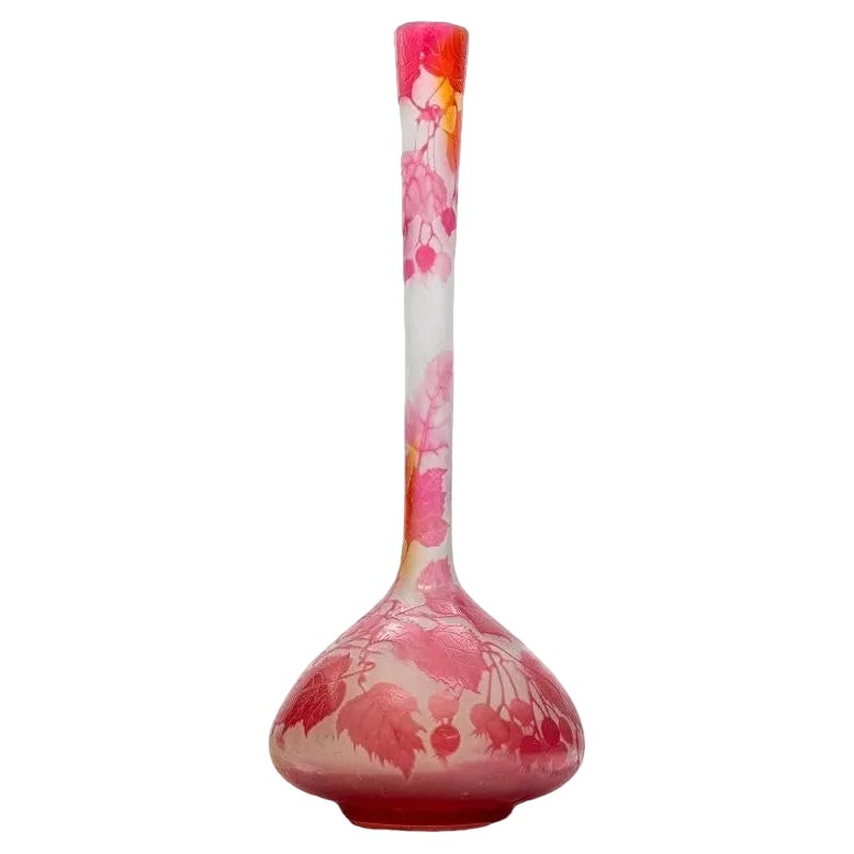 Large Acid Etched Overlay Banjo Form Vase from Gallé, 1899 | Chairish