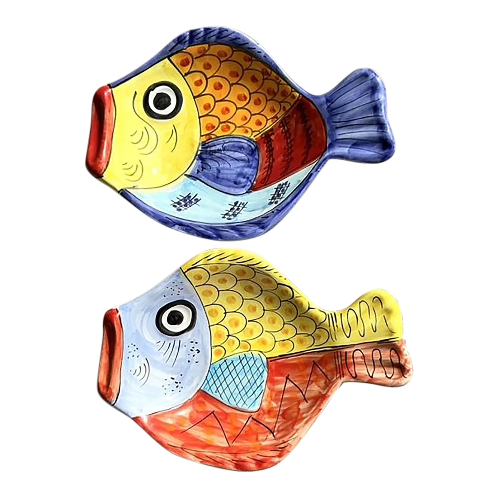 Vintage Italian Glazed Ceramic Fish Serving Bowls - Set of 2 | Chairish
