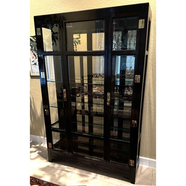 Late 20th Century Chinese Style Hardwood Lighted Display Cabnet | Chairish