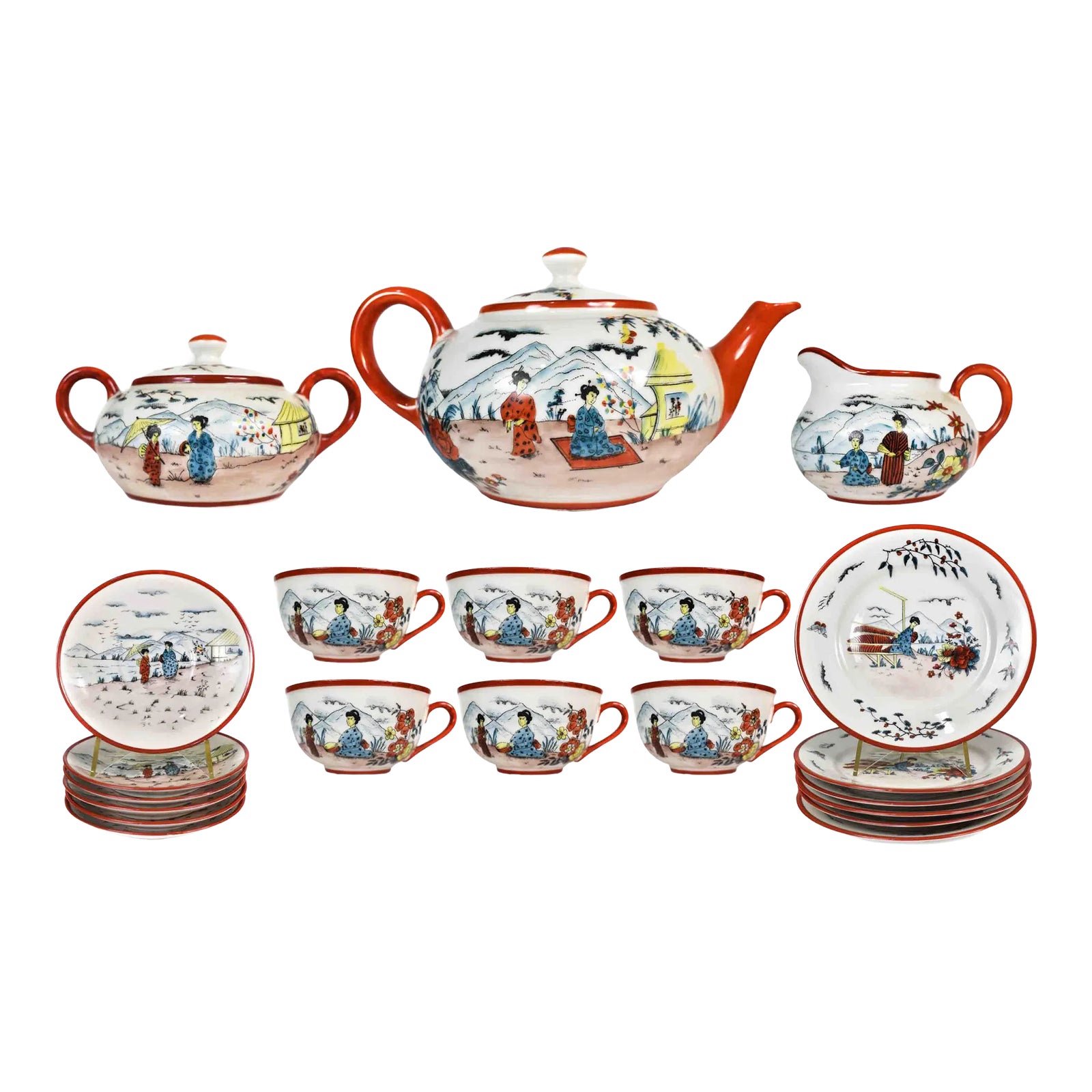 Japanese Geisha Girl Tea/Coffee Dessert Serving Set for 6 - 21 Pieces ...