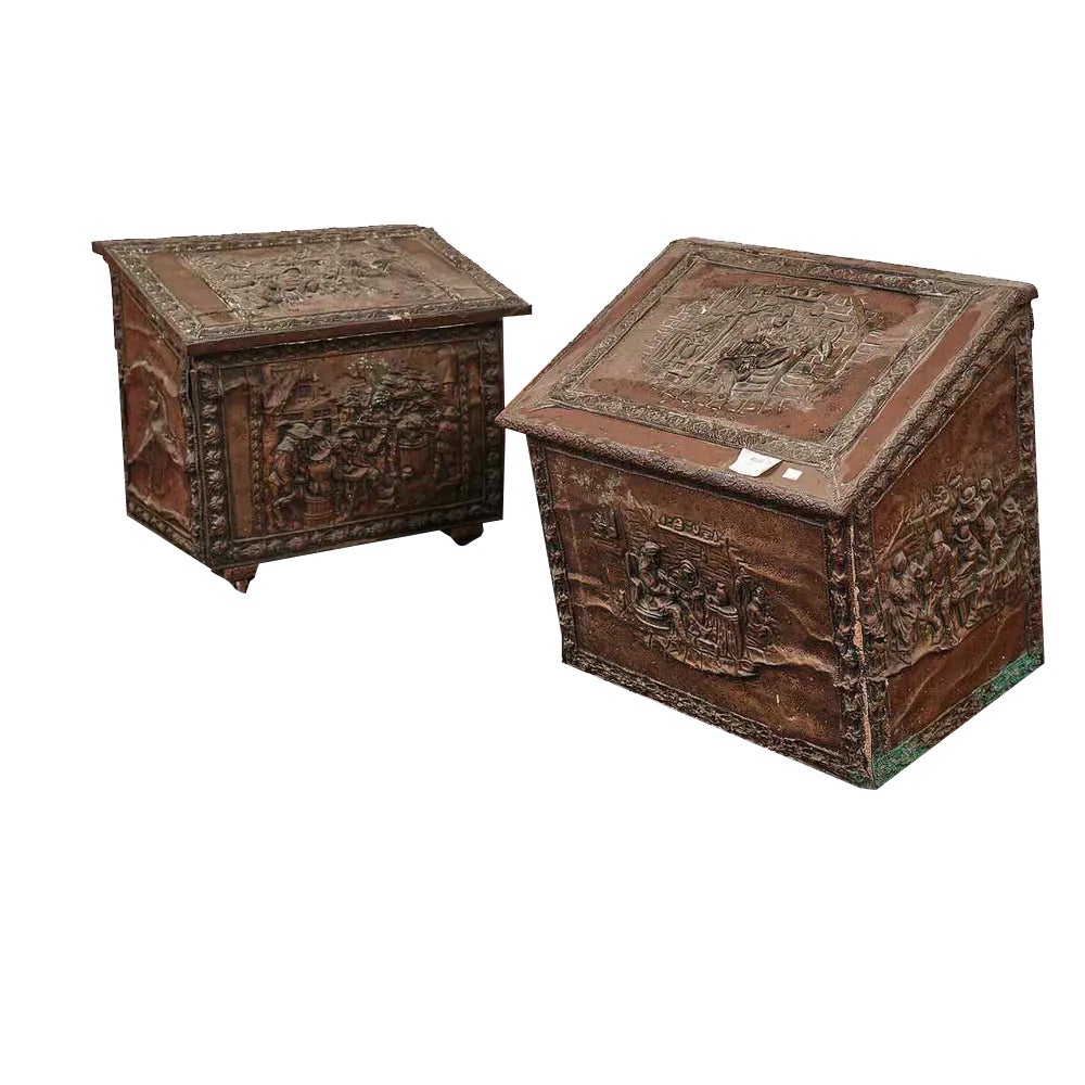Wooden Trunks with Copper Lamina, Set of 2 | Chairish
