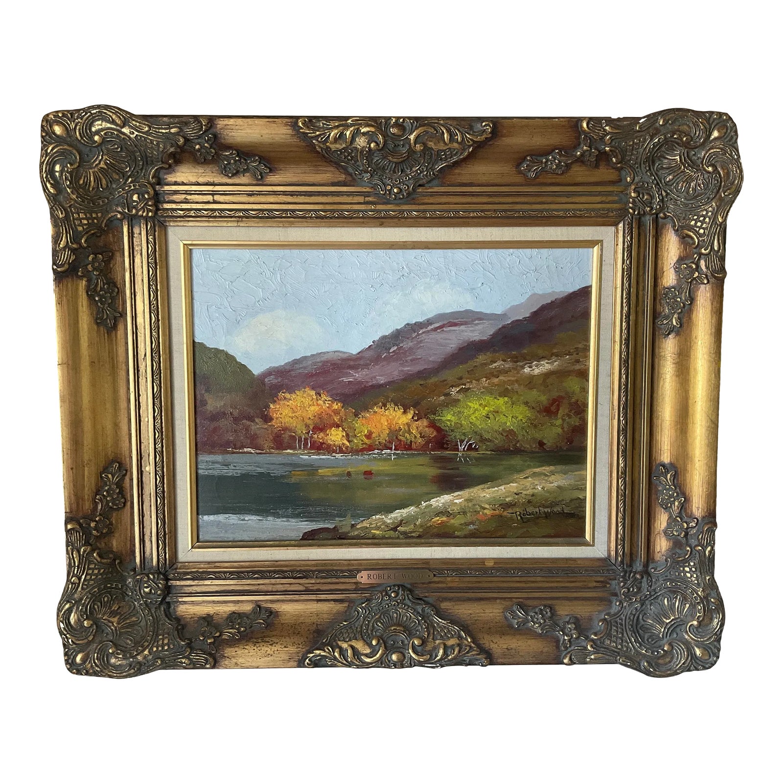 1960s Original Robert Wood Painting “ Crystal Lake”, Framed | Chairish