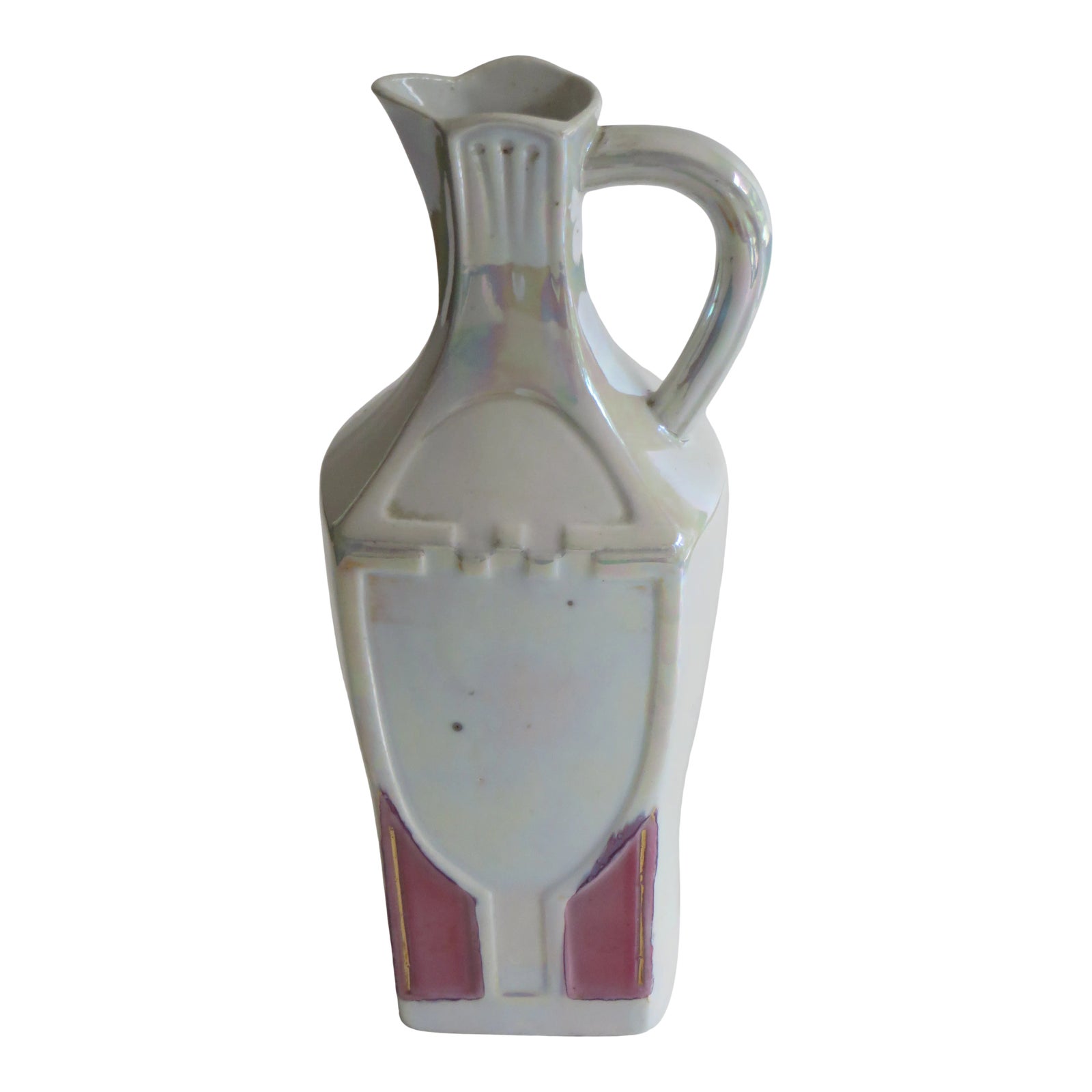 1920s Art Deco "White Block" Mother-Of-Pearl Luster Ceramic Pitcher ...